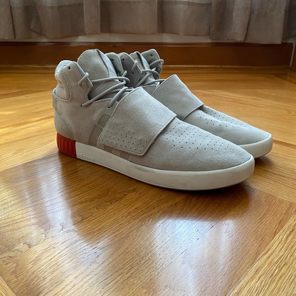 adidas | Shoes | Adidas Tubular Invader Strap Gray And Red | Poshmark